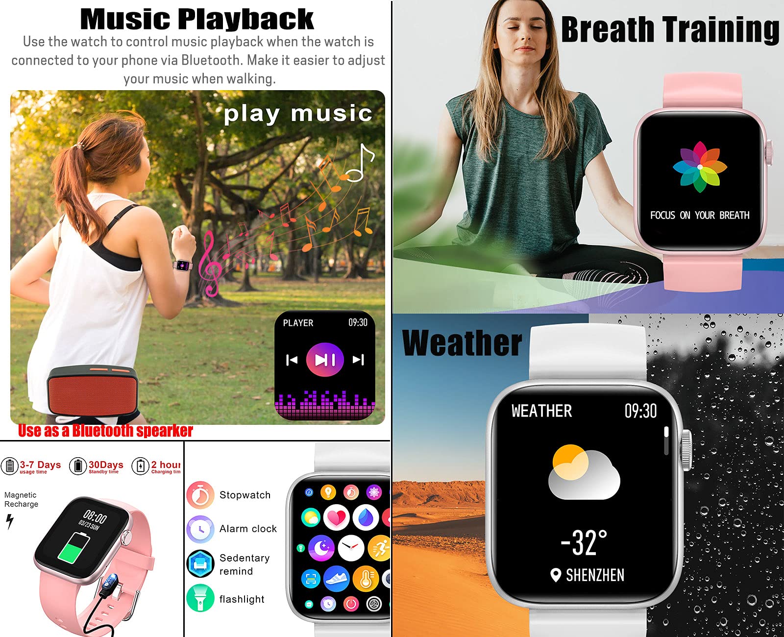 Smart Watch for Women(Answer/Make Call), 1.7'' Smart Watch for Android and iOS Phones Compatible with Text and Call Heart Rate, Sleep, Blood Oxygen, Step Counter Pink