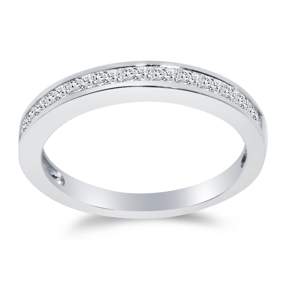 Size - 6 - Solid 925 Sterling Silver 3mm Princess Cut Invisible Anniversary Ring Wedding Band CZ Cubic Zirconia 1/2 cttw.