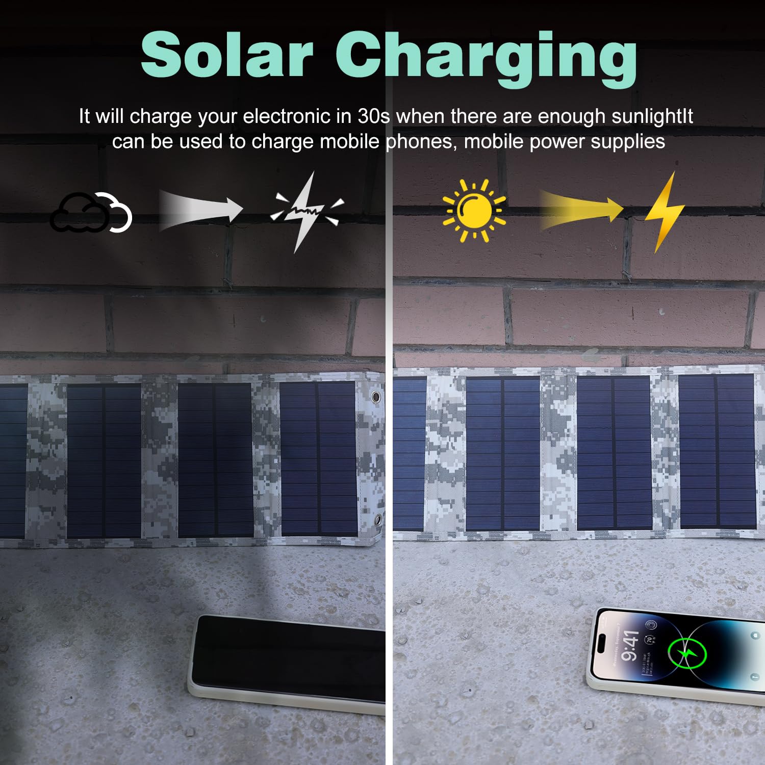 Solar charger 50W, 3 Interface Portable Solar Panel Cell Phone Charger, Large Capacity Solar Battery, Foldable,Suitable for Smart Phones, Tablets and Hiking, Camping