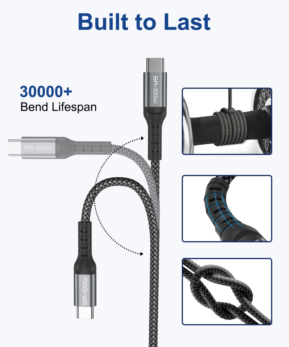 USB-C to USB-C 100W Cable (10ft/2-Pack),USB Type C 5A Fast Charging Cable Compatible with MacBook Pro 2020/2019/2018, iPad Pro 2020/2019/2018,Samsung Galaxy Note 20,Pixelbook and Type-C Laptops