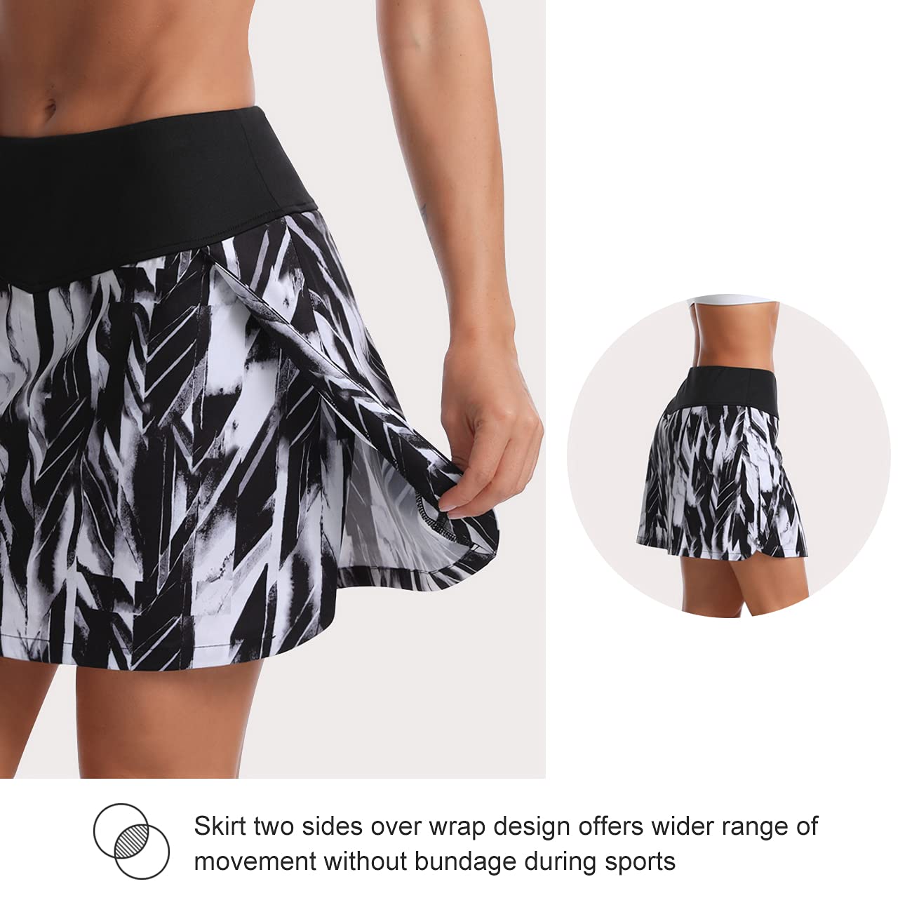 Zengjo Athletic Skorts for Women Running Sport Skirts with Shorts High Waisted(Black/White,M)