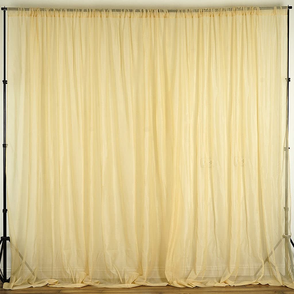 TABLECLOTHSFACTORY 10FT Fire Retardant Champagne Sheer Voil Curtain Panel Backdrop - Premium Collection