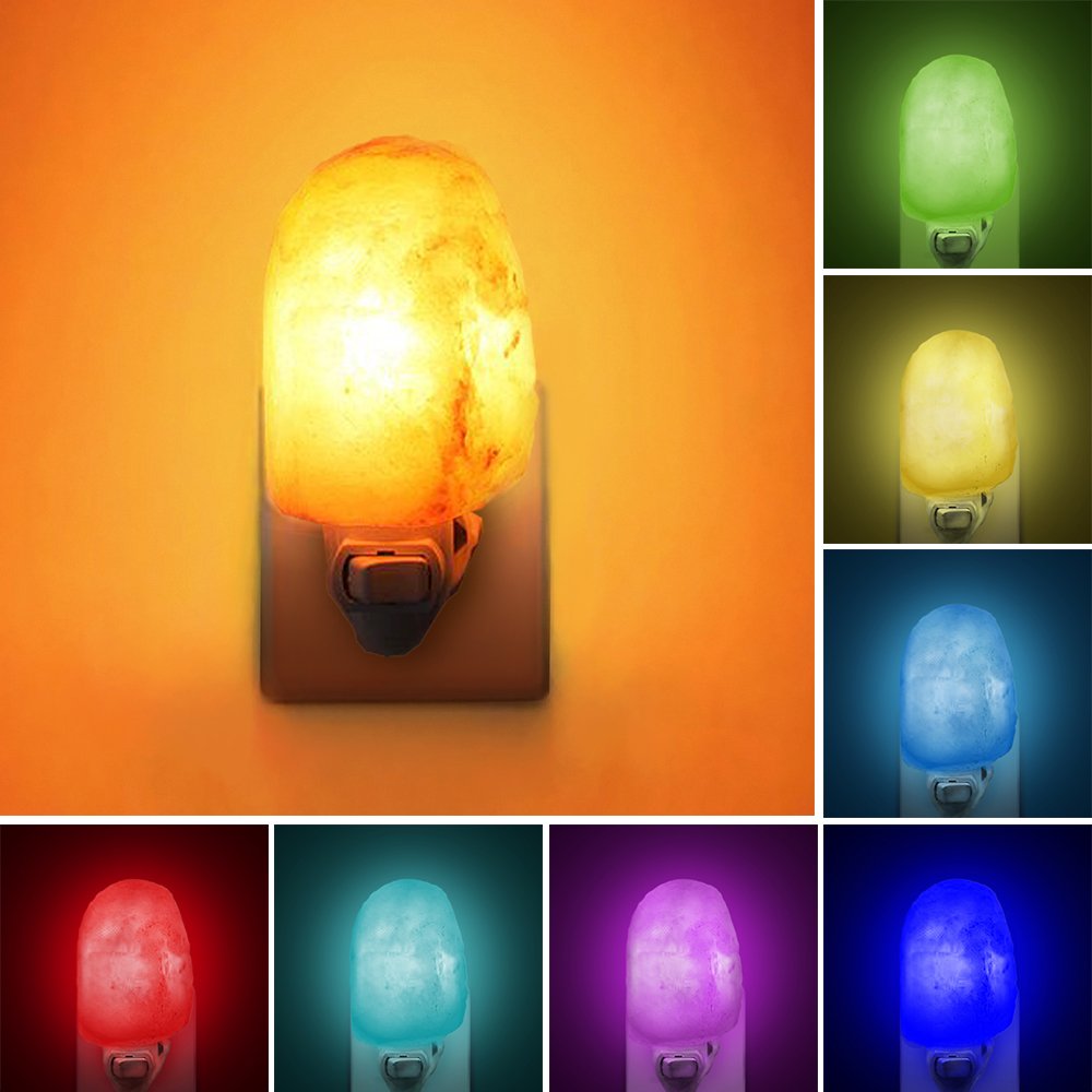 WAYNEWON Natural Himalayan Salt Lamp, Plug in Hand Carved Crystal Night Light – Best Living Room, Bathroom, Hallway Light [2 Color Bulbs]