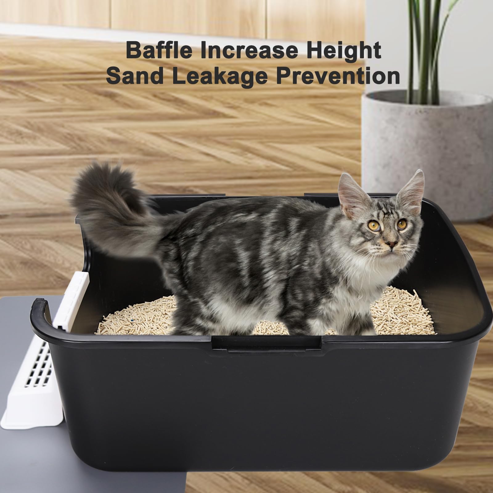 Sfozstra Cat Litter Box with Lid, Fully Enclosed Splash-Proof and Leak-Proof Urine Litter Box, High Edge and Odorless Cat Litter Box, Easy to Installation and Clean (Gray with Handle(L)