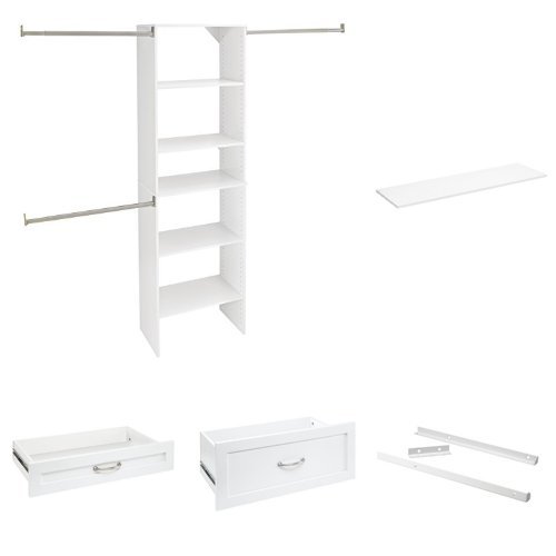 SuiteSymphony 25-Inch Wood Closet Organizer Kit with Four Drawers and Doors, Pure White