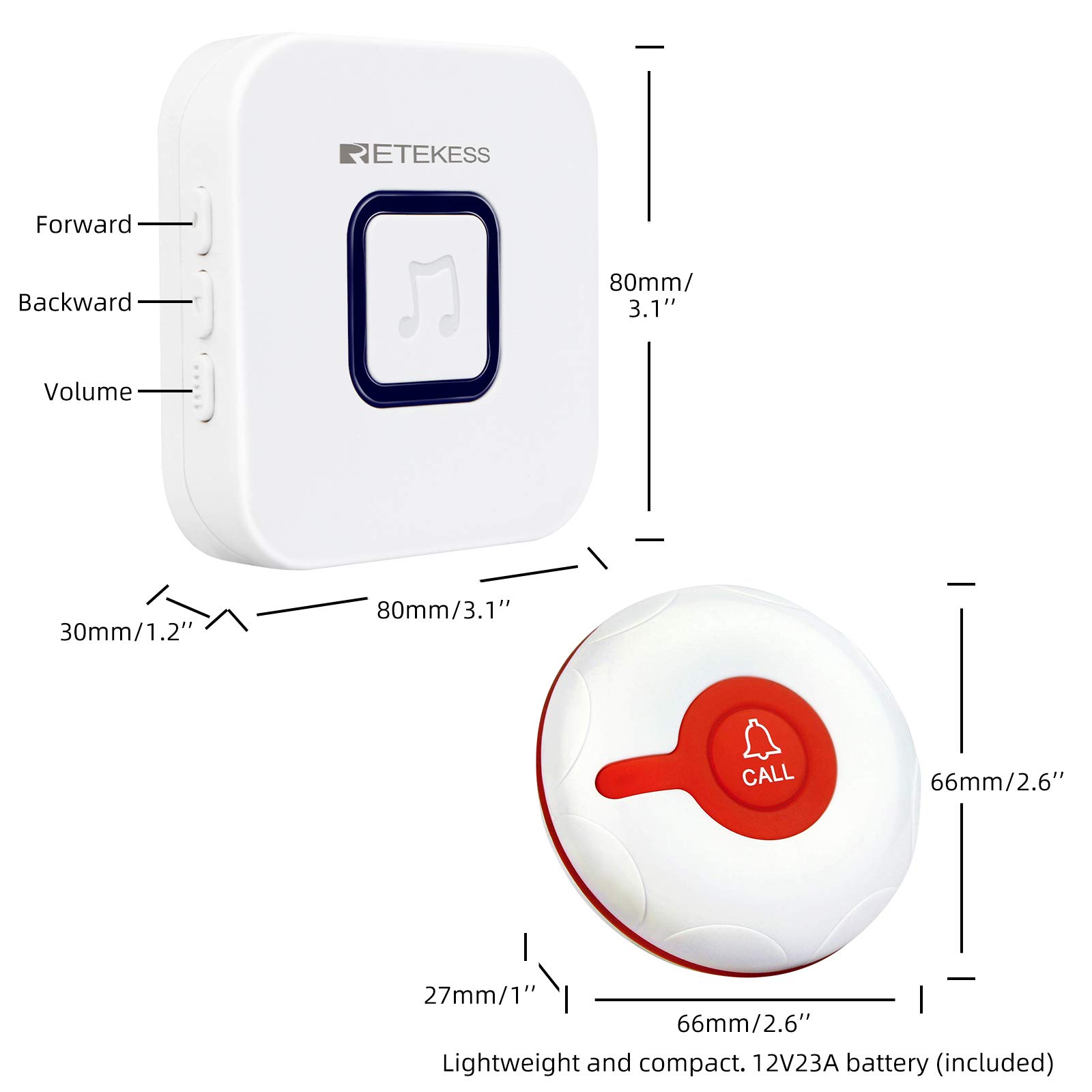 Retekess TH003 Wireless Caregiver Pager System,Nurse Alert System, Emergency Call Bell ,492ft,1 Plug-in Receiver,1 SOS Help Pendant Call Button for Home,Elderly,Patient,Disabled