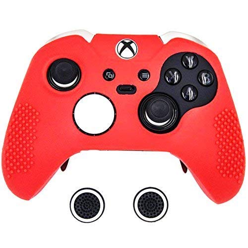 Taifond Anti-Slip Silicone Controller Cover Protective Skins for Microsoft Xbox One Elite Controller with Two Thumb Grip Caps (Red)
