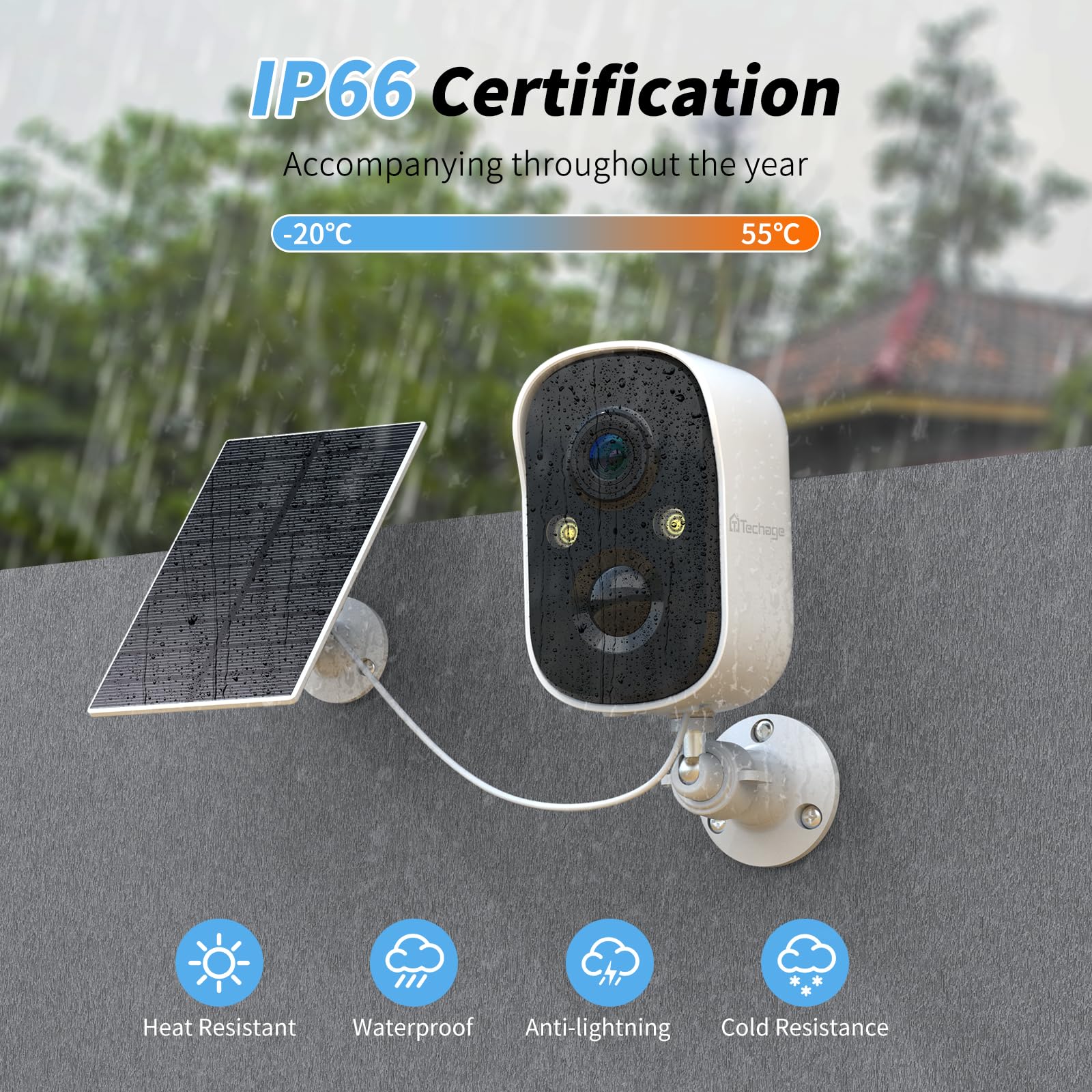 Techage Security Cameras Wireless Outdoor, Solar Cameras for Home Security Outside with AI Motion Detection, 1080P Color Night Vision, IP66 Weatherproof, 2-Way Talk, 2.4Ghz WiFi, Cloud/SD Storage