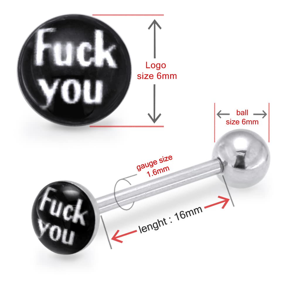 Word on Black Background Logo 316L Surgical Steel Tongue Piercing Ring