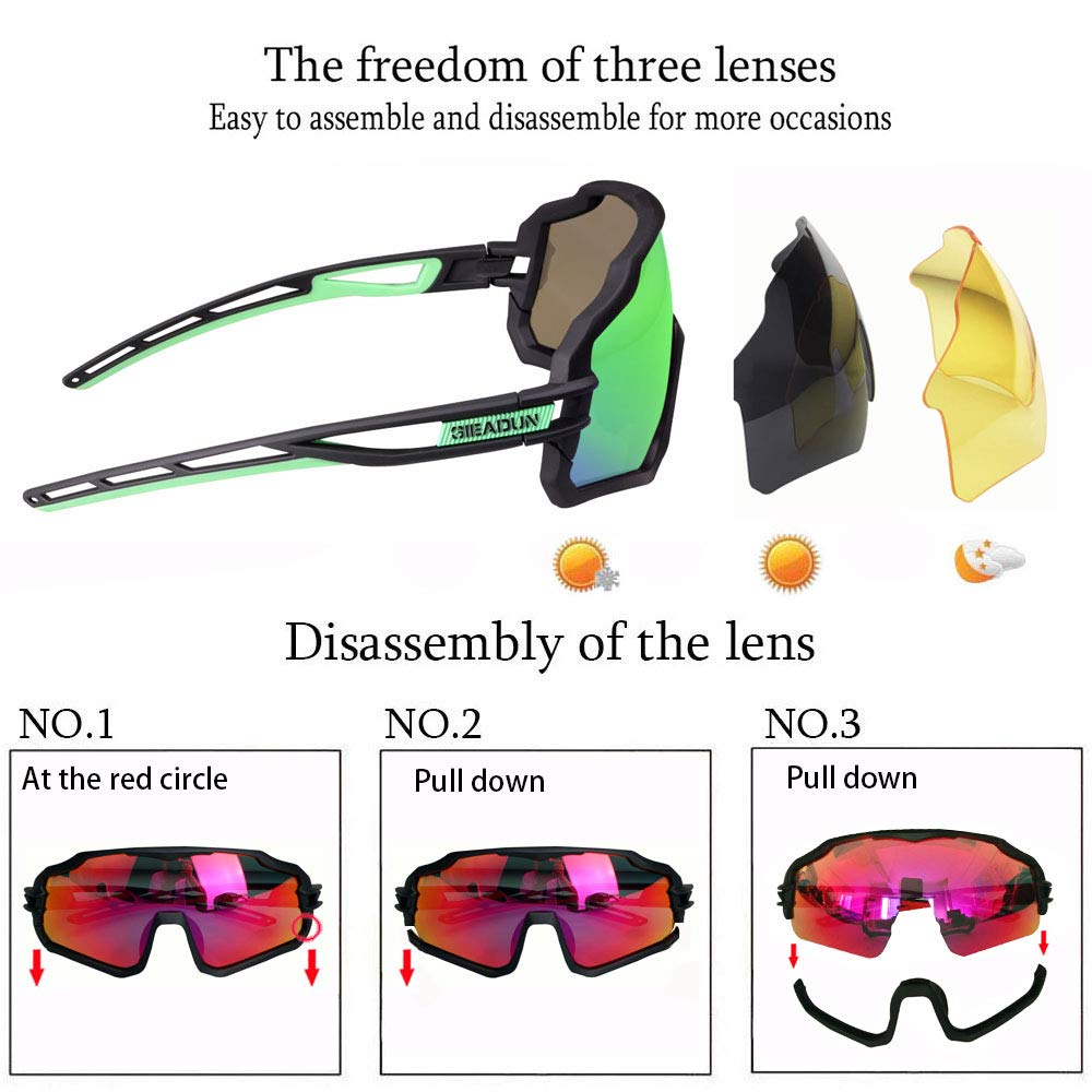 Sports Sunglasses Cycling Glasses Polarized UV400 fFishing, Ski Running,Golf (All black and green)