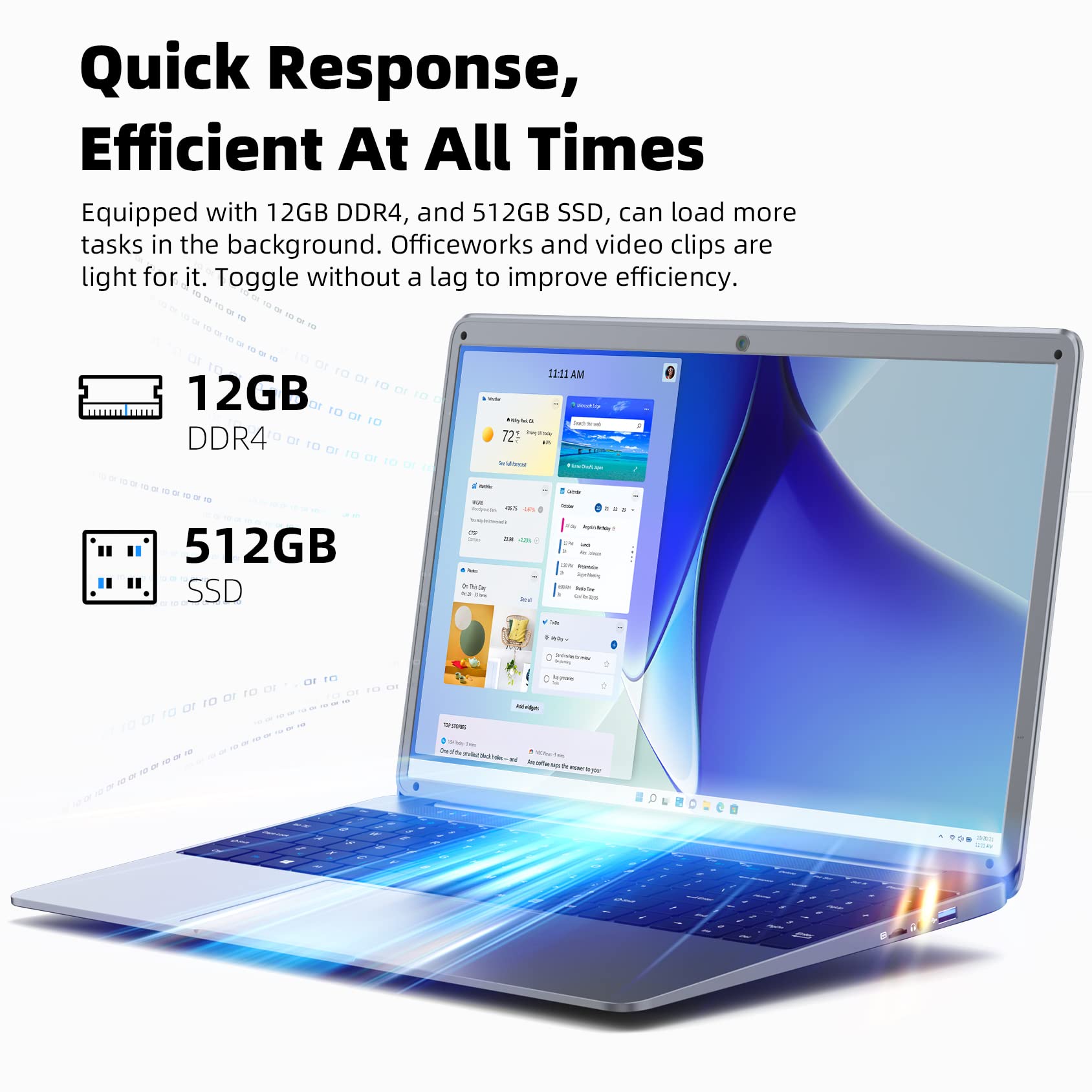 SGIN 15.6 Inch Laptop, 12GB DDR4 512GB SSDFHD, 1920x1080, with Intel Celeron N5095 Processor(Up to 2.9GHz), Bluetooth 4.2, Webcam, WiFi, Long Battery Life