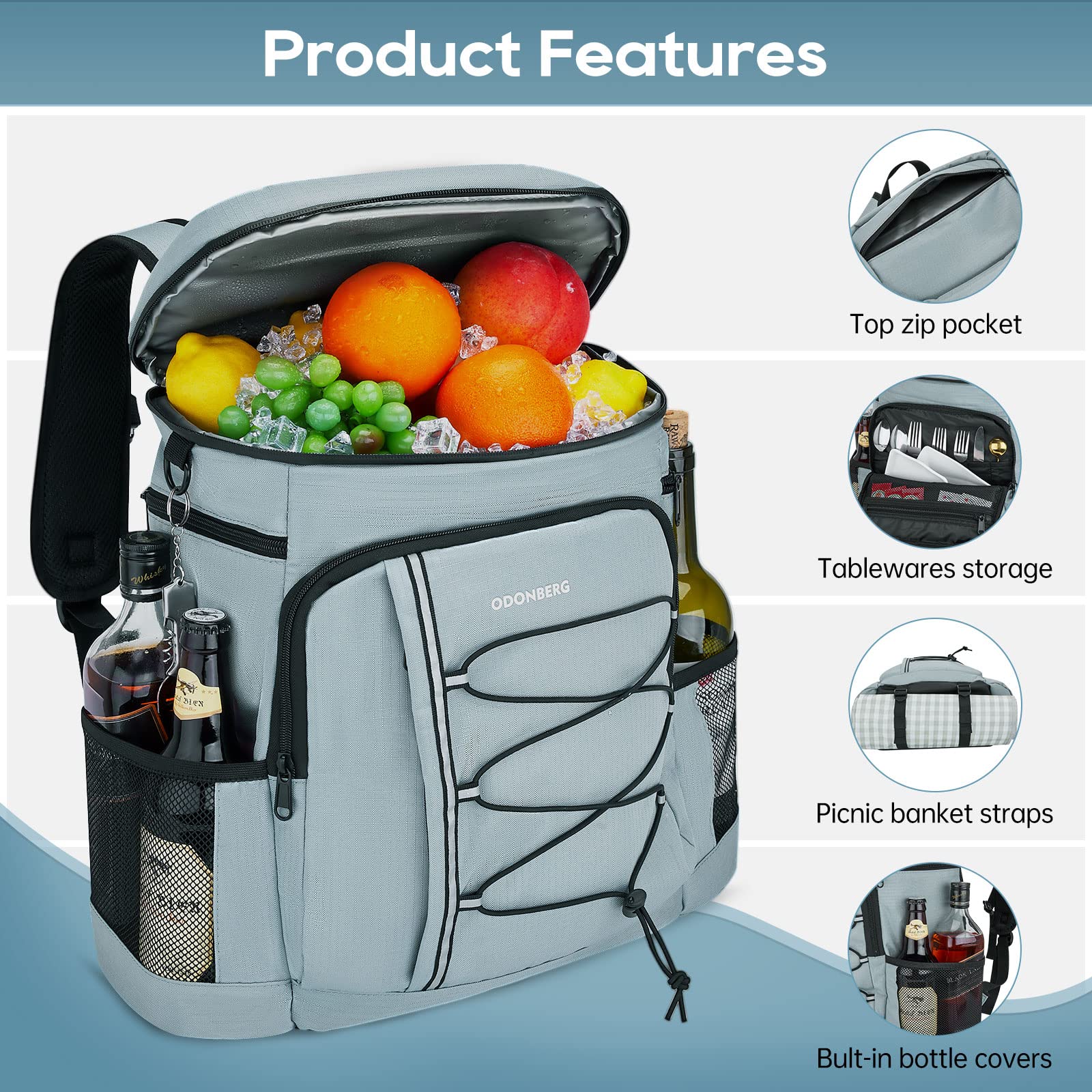 TINGCHUAN Cooler Backpack, 35 Can Backpack Cooler Leak Proof, Insulated Soft Cooler Pack, Camping Cooler, Beach Cooler, Freezer Backpack, Lightweight Travel Cooler Lunch Backpack (Gray-1)