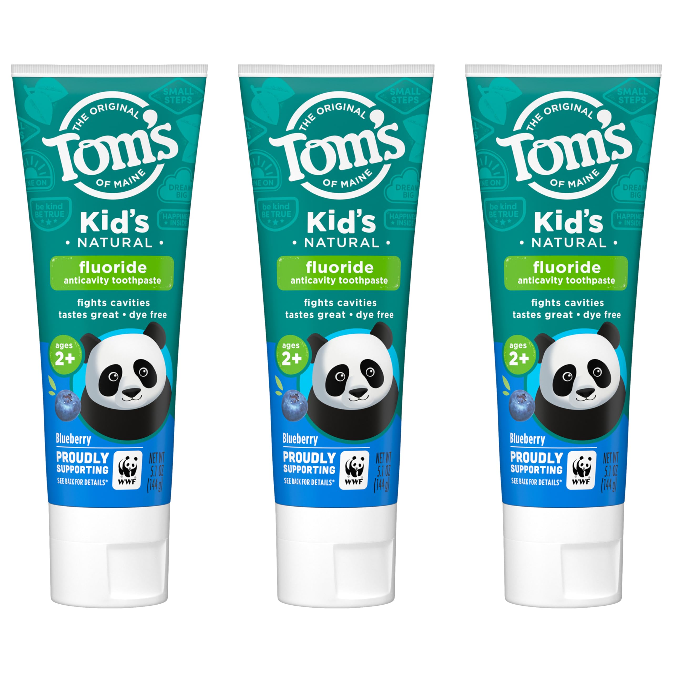 Tom's of Maine Kid's Natural Fluoride Toothpaste, Blueberry, 5.1 oz. 3-pack (Packaging May Vary)