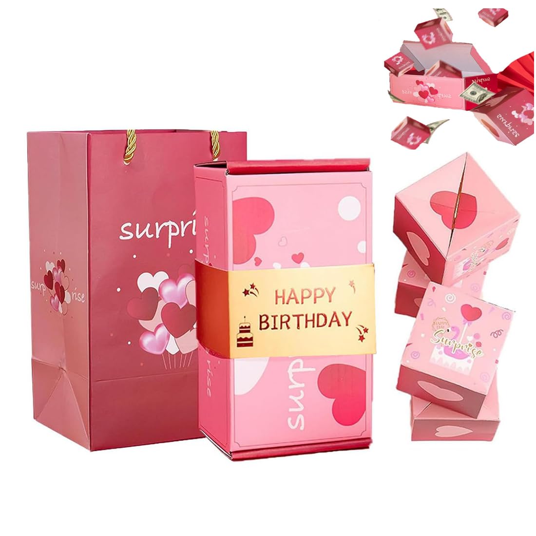 Surprise Box Gift Box,Bounce Surprise Gift Box,Surprise Gift Box Explosion for Money Creativity Folding Bouncing Red Envelope Gift Box,for Birthday(10boxes PINK)