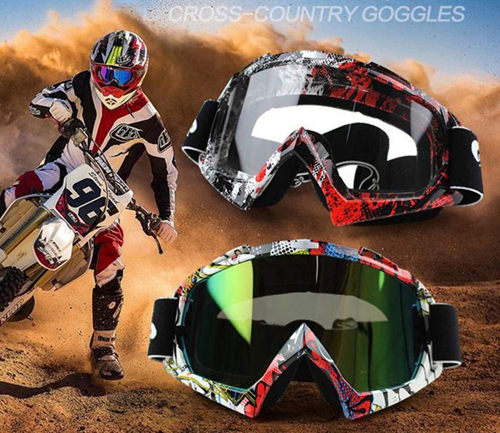 Runspeed Motorcycle Goggles, Motocross ATV Dirt Bike Ski Goggles Windproof Scratch Resistant Combat Goggles Adjustable UV Protective Safety Outdoor Glasses for Men Women (Graffiti, Rainbow)