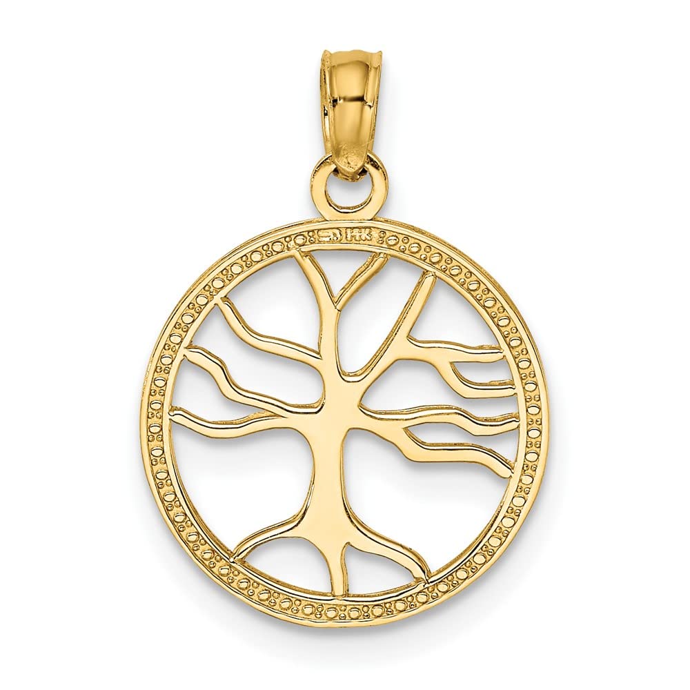Saris and Things 10k Yellow Gold 3D SMALL TREE OF LIFE IN ROUND FRAME Charm Pendant