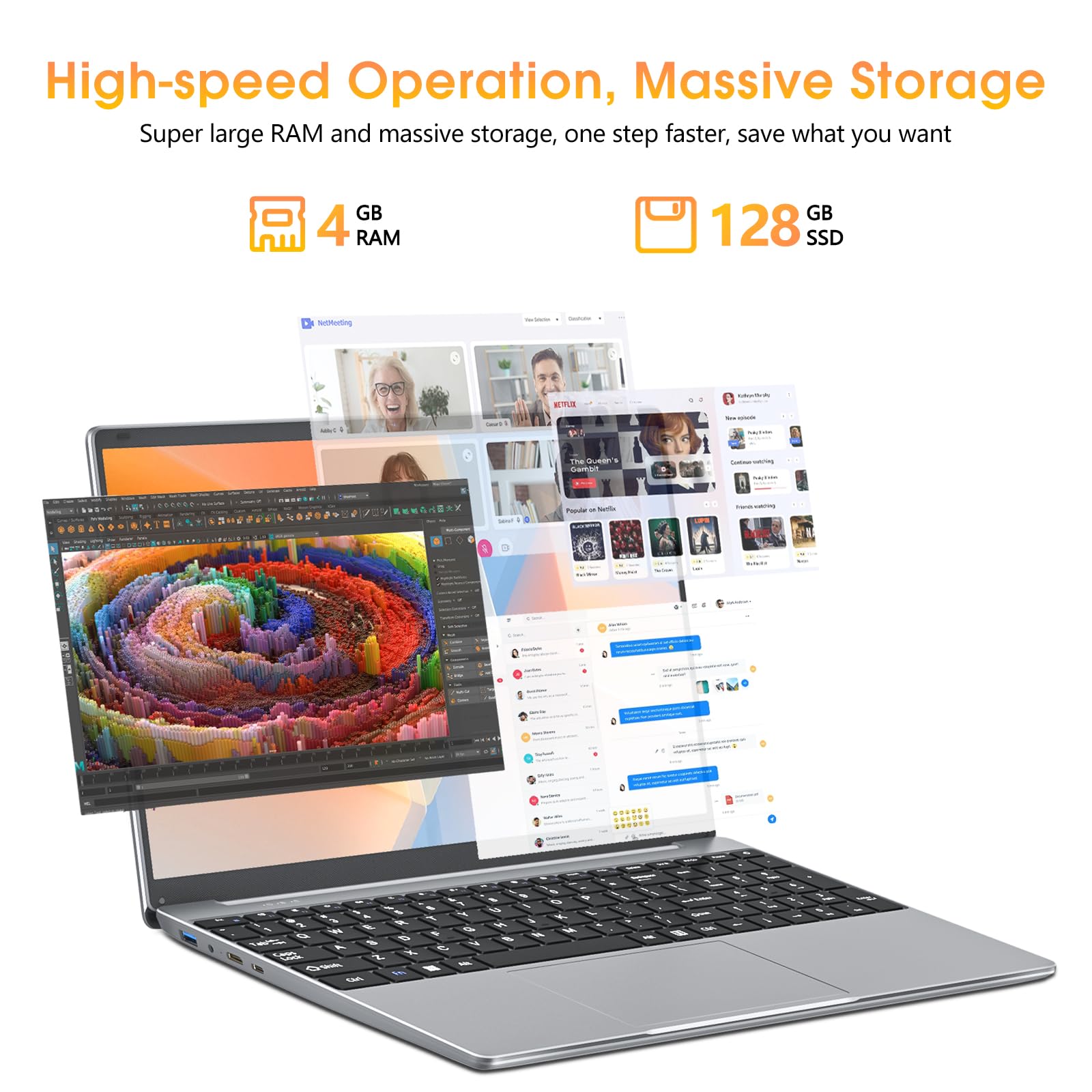 SGIN 15.6 Inch Laptops, 4GB DDR4 RAM 128GB SSD Laptop, Celeron Quad Core Processor, UHD Graphics 600, WiFi, Bluetooth 4.2, Mini HDMI, USB3.0