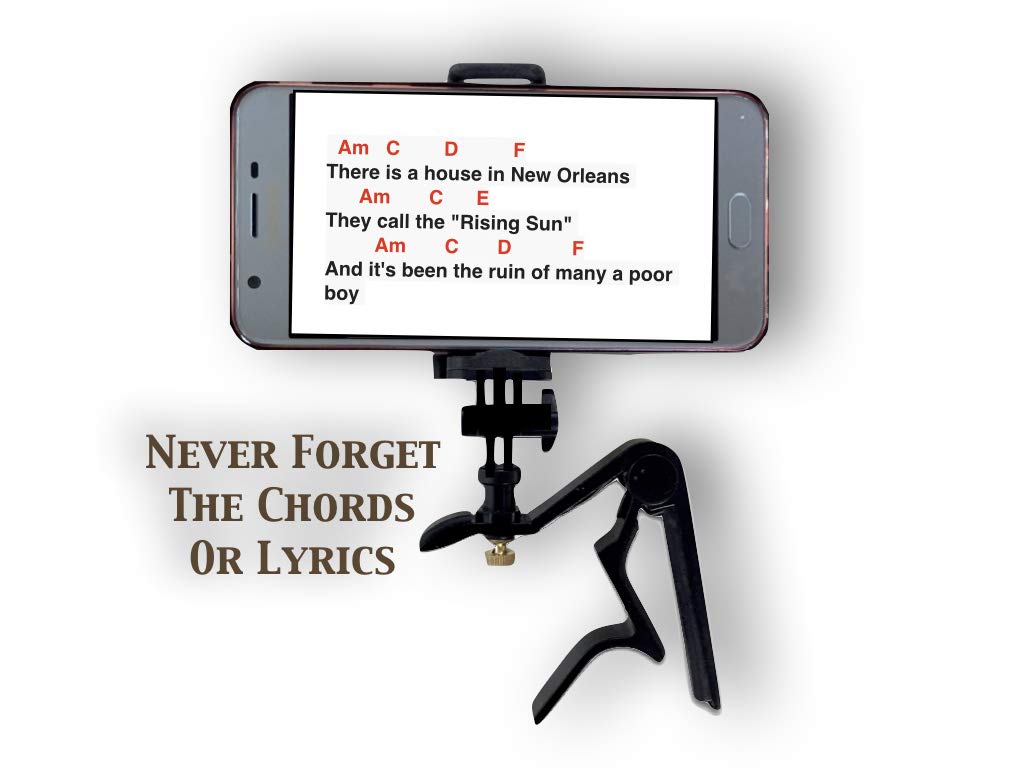 Smart-Po Smartphone Guitar Capo | Android and iPhone Compatible Dock Headstock Neck Clamp | Cell Phone Holder Aid Musicians | Electric or Acoustic Guitars