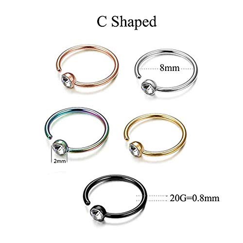 VIEEL 10PCS Surgical Steel C-Shaped Nose Ring L-Shaped Hoop Tragus Nose Studs Body Jewelry Piercing Nose Rings Hoop