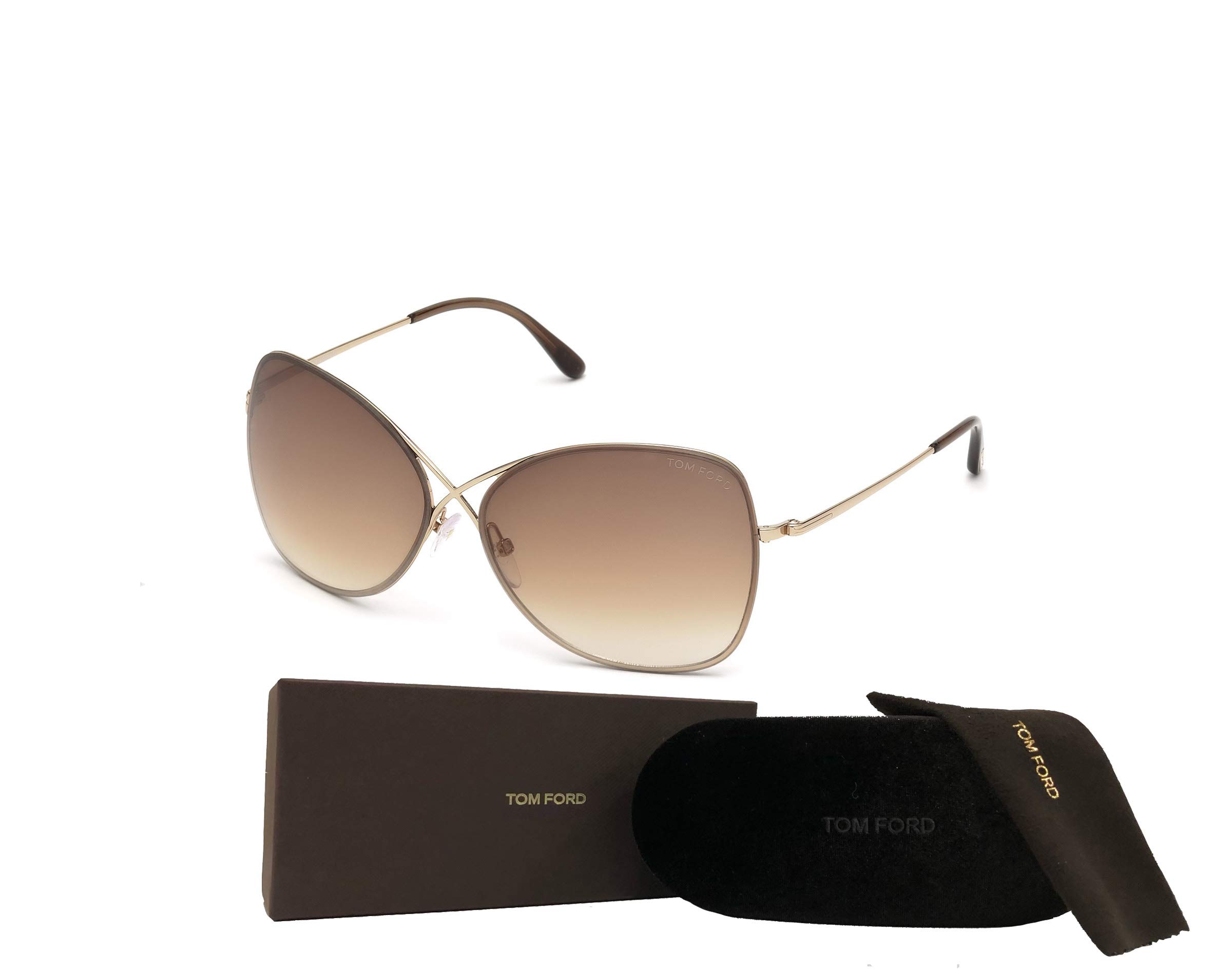 Tom Ford FT0250 Colette 28F 63MM Shiny Rose Gold, Dark Brown Temple Tips/Gradient Brown Butterfly Sunglasses for Women + BUNDLE with Designer iWear Eyewear Kit