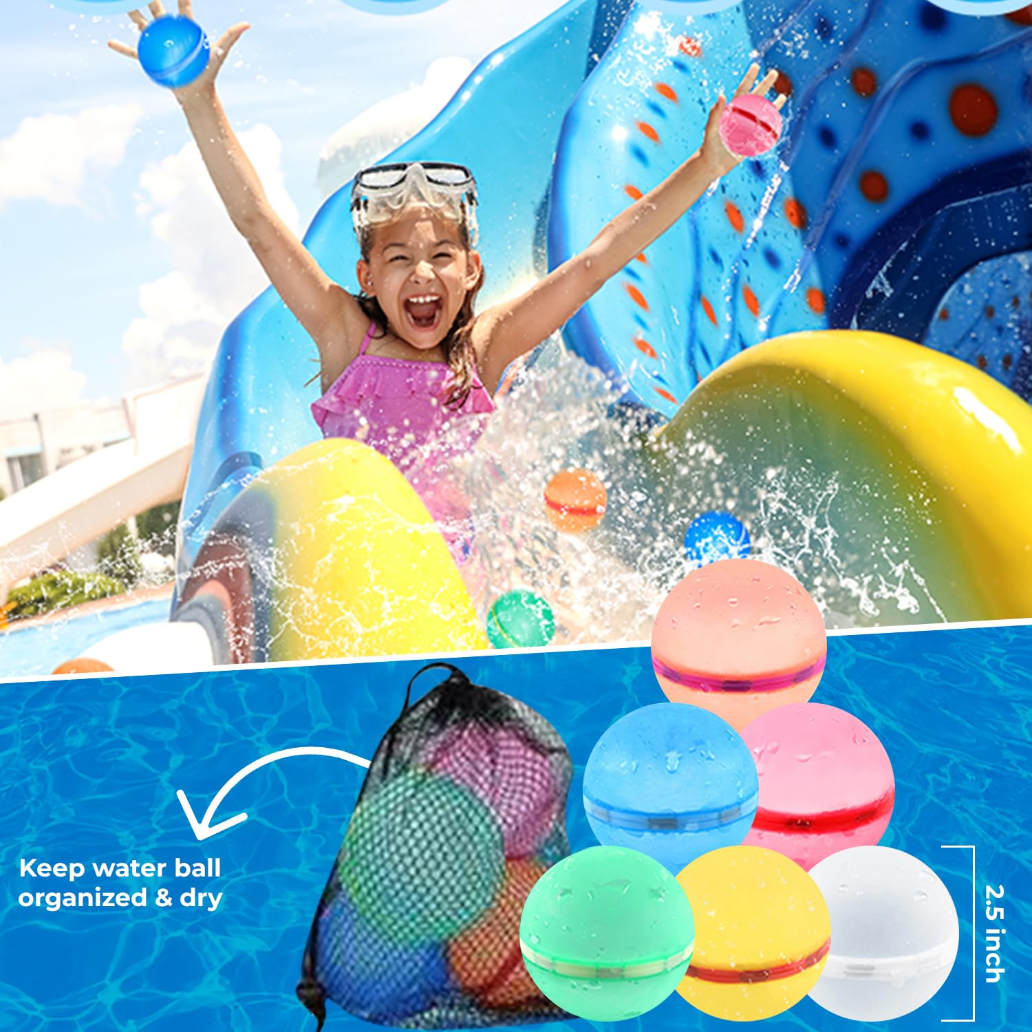 Reusable Water Bomb Balloons | Self Closing Soft Silicone Ball Bath Toy | Outdoor Water Splash Activity for Boys and Girls (6-pack)