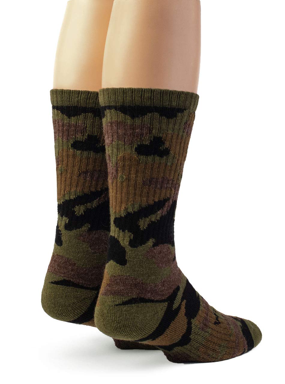 WARRIOR ALPACA SOCKS | Heavy-Duty Hunting Alpaca Wool Socks | Terry Lined | Unisex (Medium, Woodland Camo)