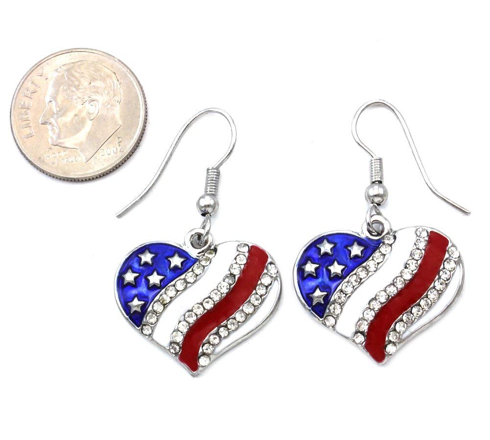 SoulBreezeCollection Patriotic American USA Flag Heart Dangle Drop Earrings 4th of July Independence Day Gift (Heart Hook)