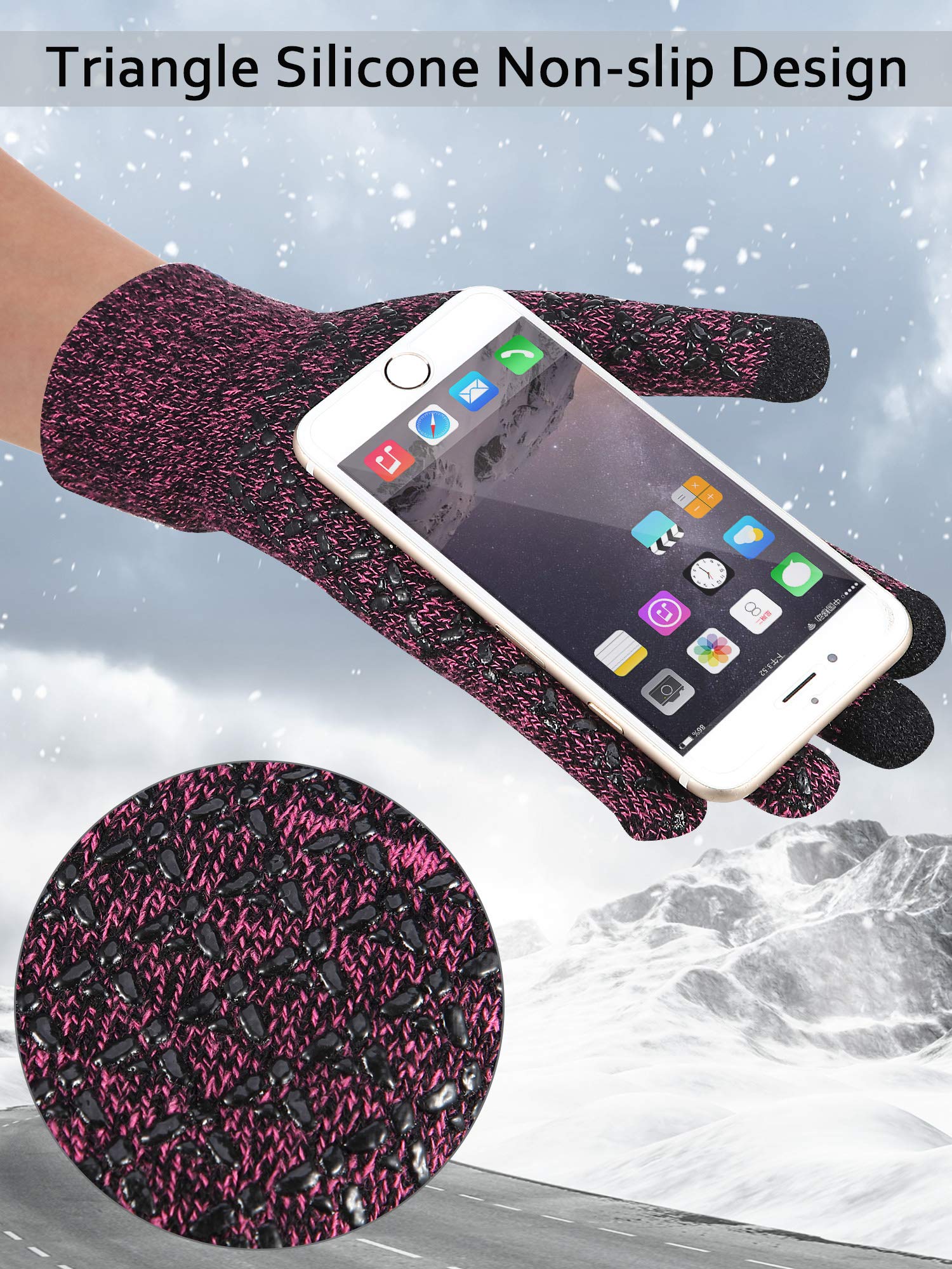 SATINIOR 4 Pairs Winter Knit Touchscreen Gloves Warm Texting Gloves Elastic Anti-slip Gloves for Adults (Black, Black Red, Black White, Navy, M)