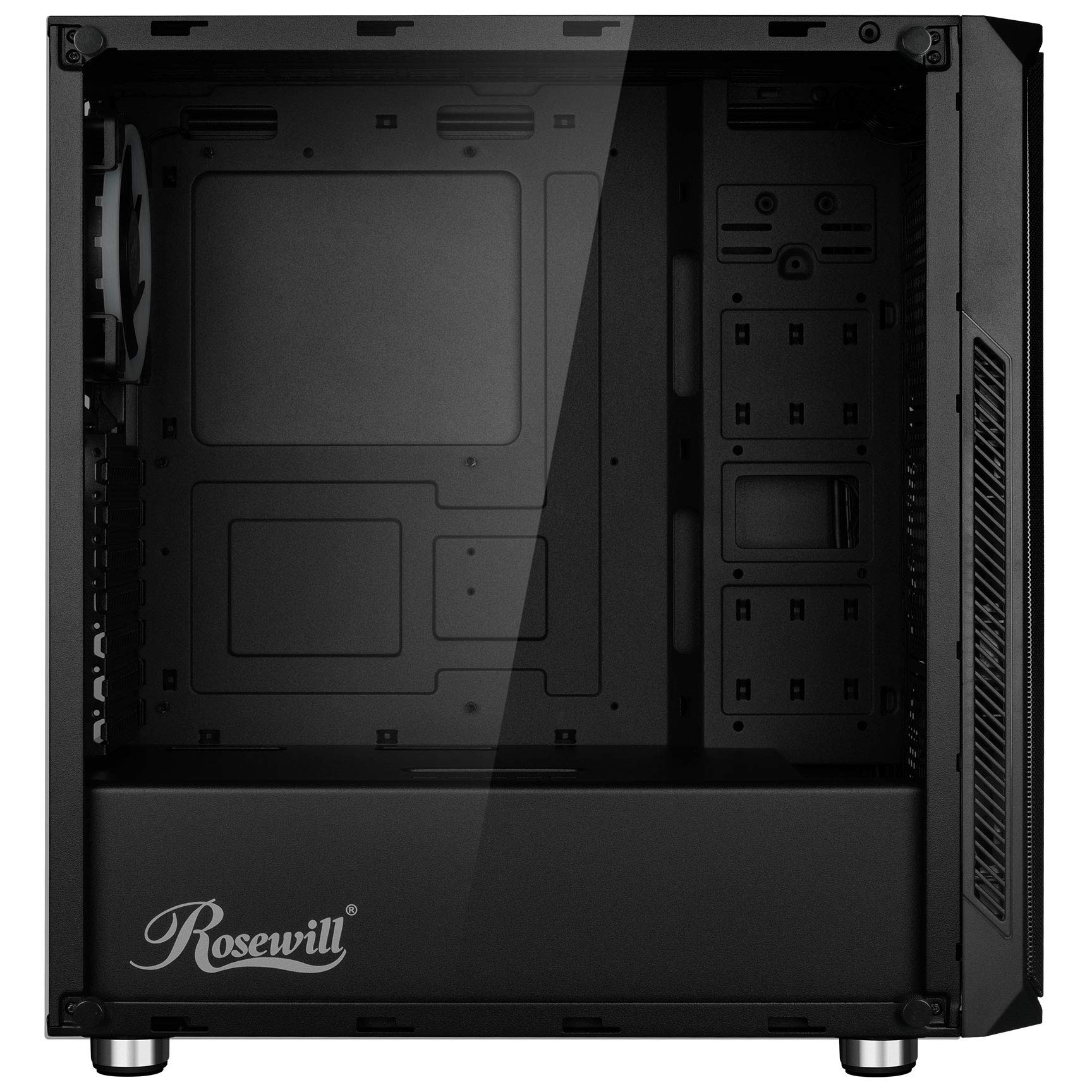 Rosewill ATX Mid Tower Gaming PC Computer Case, Dual Ring RGB LED Fans, 360mm & 240mm Liquid Cooling Radiator Support, Tempered Glass/Steel/Mesh, Great Cable Management/Airflow - Spectra D100