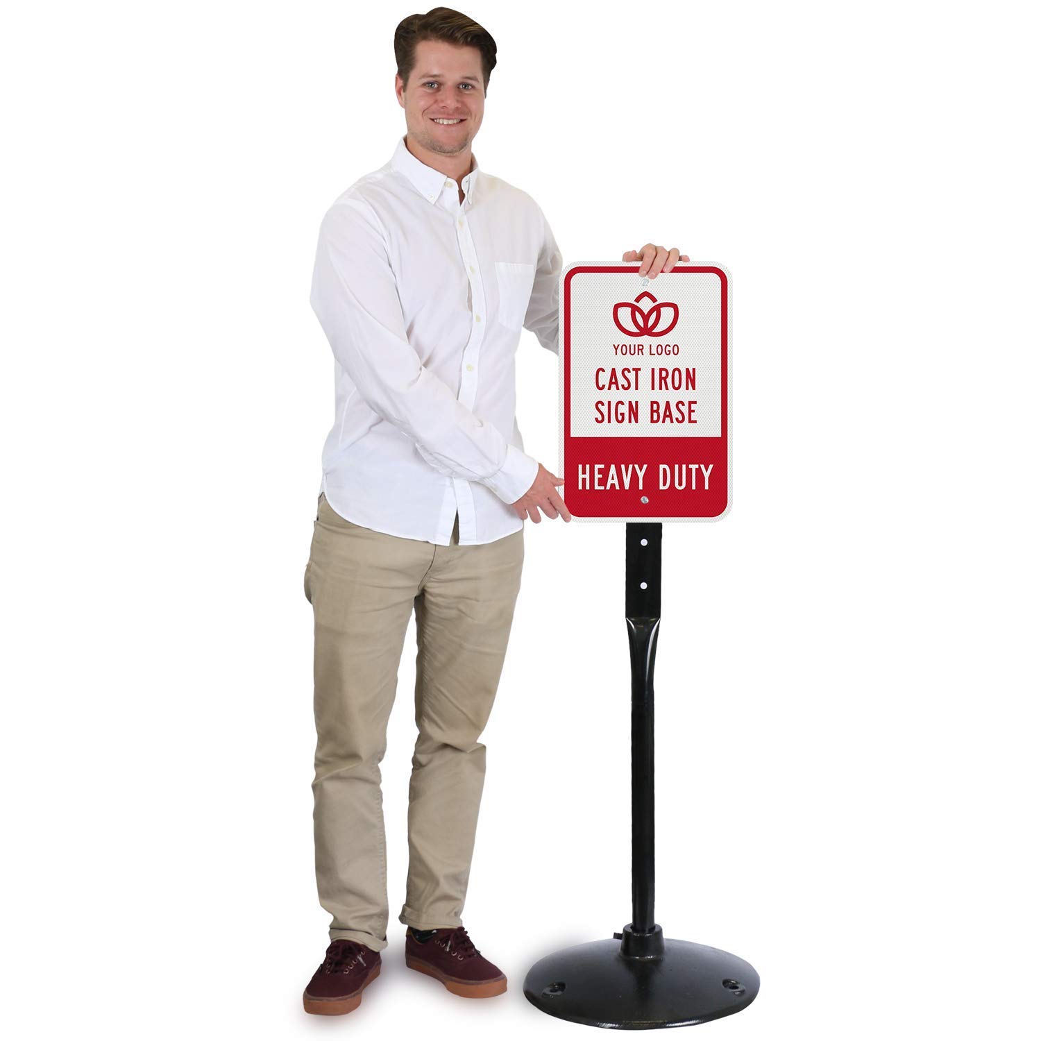 SmartSign - K-BASE-14 Cast Iron Sign Base By | 14” Od Stand With 4’ Post And Sign Bolts & Nuts Black
