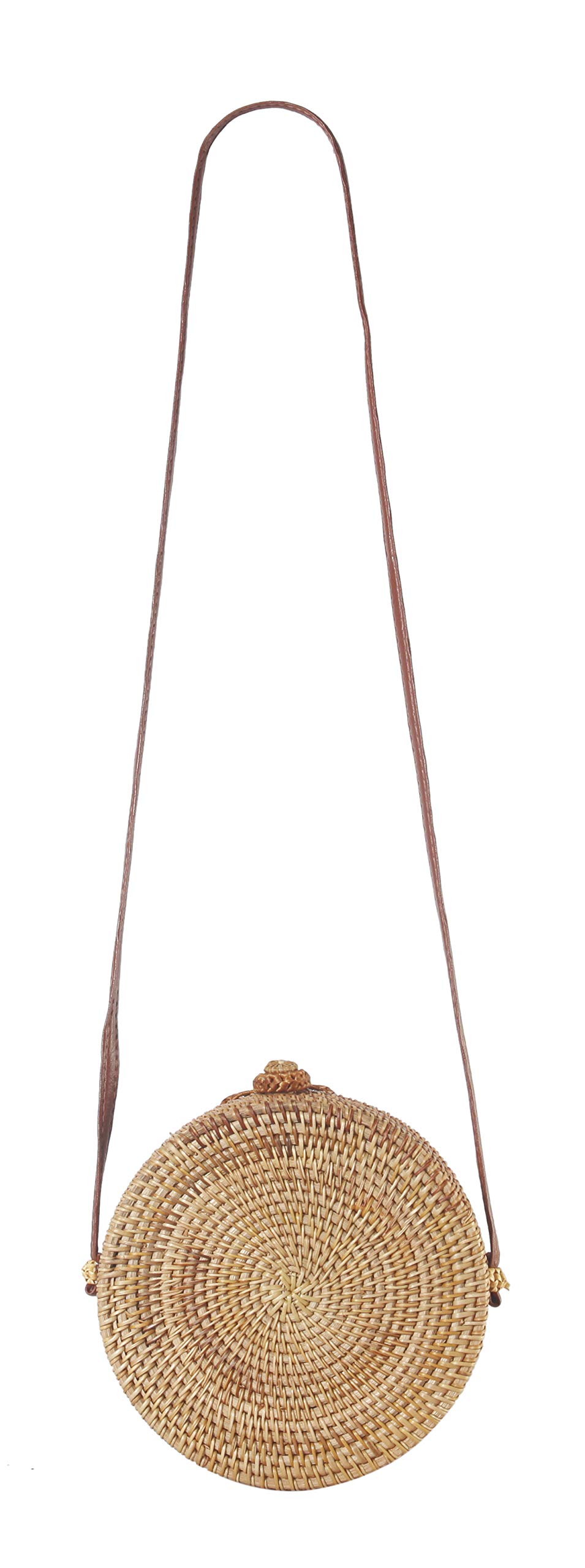 Straw Bag Rattan Bags - Handmade Wicker Woven Nature Rattan Round Cross Body Bag