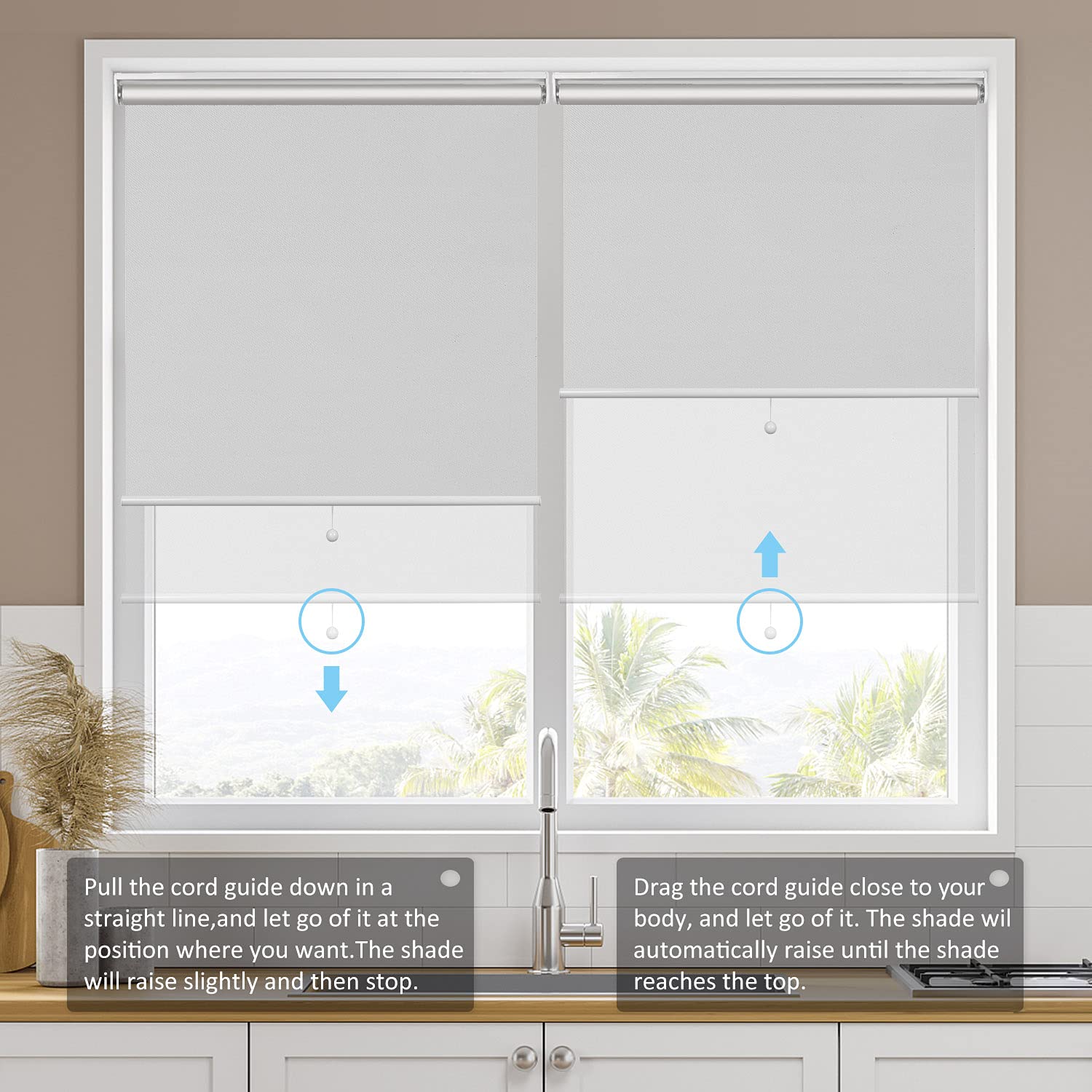 TFSKY Blackout Roller Shade Window Blinds - White, 39 x 72 Inch- Black Out 100% Light & UV, Thermal, Cordless and Easy to Pull Down & Up