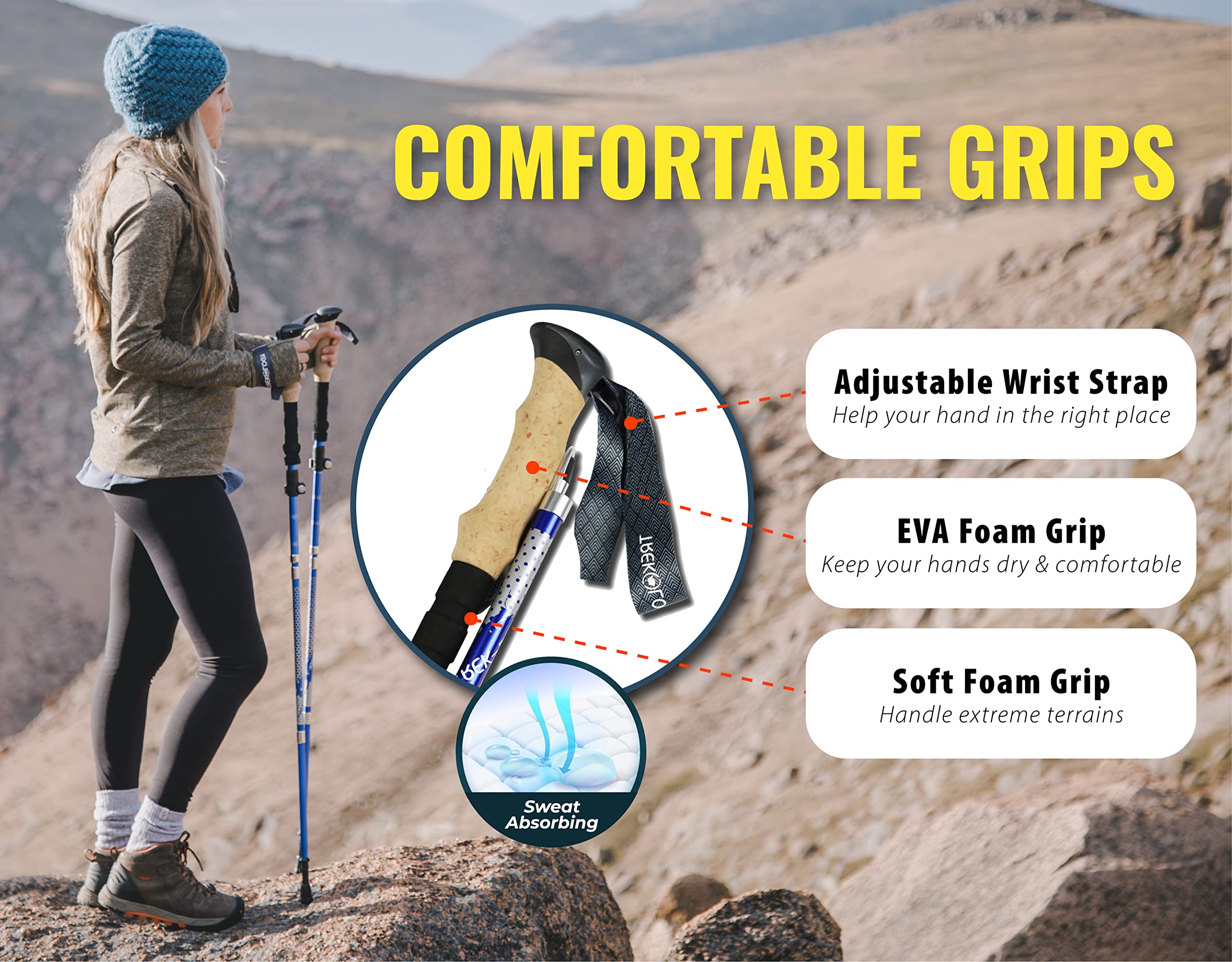 TREKOLOGY Trek-Z Collapsible Hiking & Trekking Poles - Balance Support for Seniors, Women, and Men, 2pc Per Set
