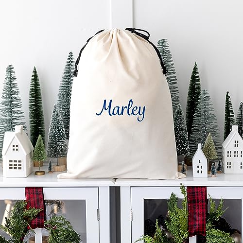 Qualtry Personalized Santa Sack Christmas Bag for Kids Presents (White 19.5โ x 26โ) - Large Cotton Sack with Drawstring - Giant Toy Bag with Embroidered Name