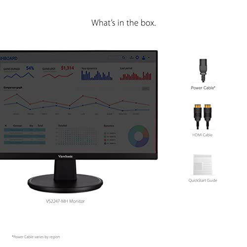 ViewSonic VS2247-MH 22 Inch 1080p Monitor with 75Hz, FreeSync, Thin Bezels, Eye Care, HDMI, VGA Inputs for Home and Office