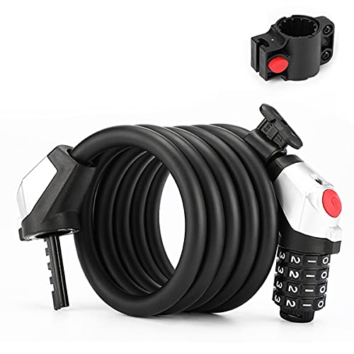 UFFD Keyless Bicycle Cable Lock Security Resettable Combination Bike Cable Steel Lock Led Night Light5-Digital Codes 120cm-150cm Long 12mm Diameter Black (Size : B)