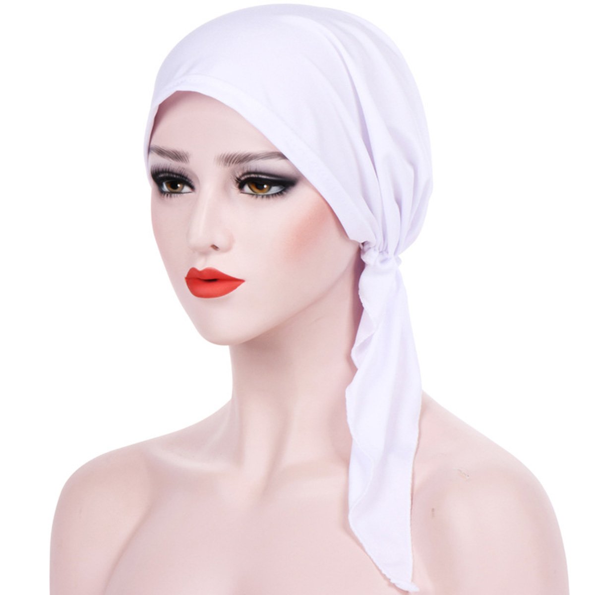 Summer Chemo Scarf Lightweight Silky Beanie Ruffle Cap Cancer Headwear for Womens (Black+Grey+White)