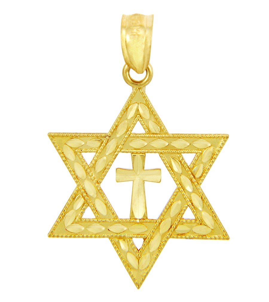 Solid 10k Yellow Gold Jewish Charm Star Cross of David Pendant