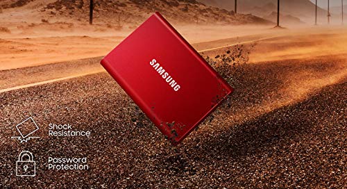 SAMSUNG T7 500GB, Portable SSD, up to 1050MB/s, USB 3.2 Gen2, Gaming, Students, & Professionals, External Solid State Drive (MU-PC2T0R/AM), Red
