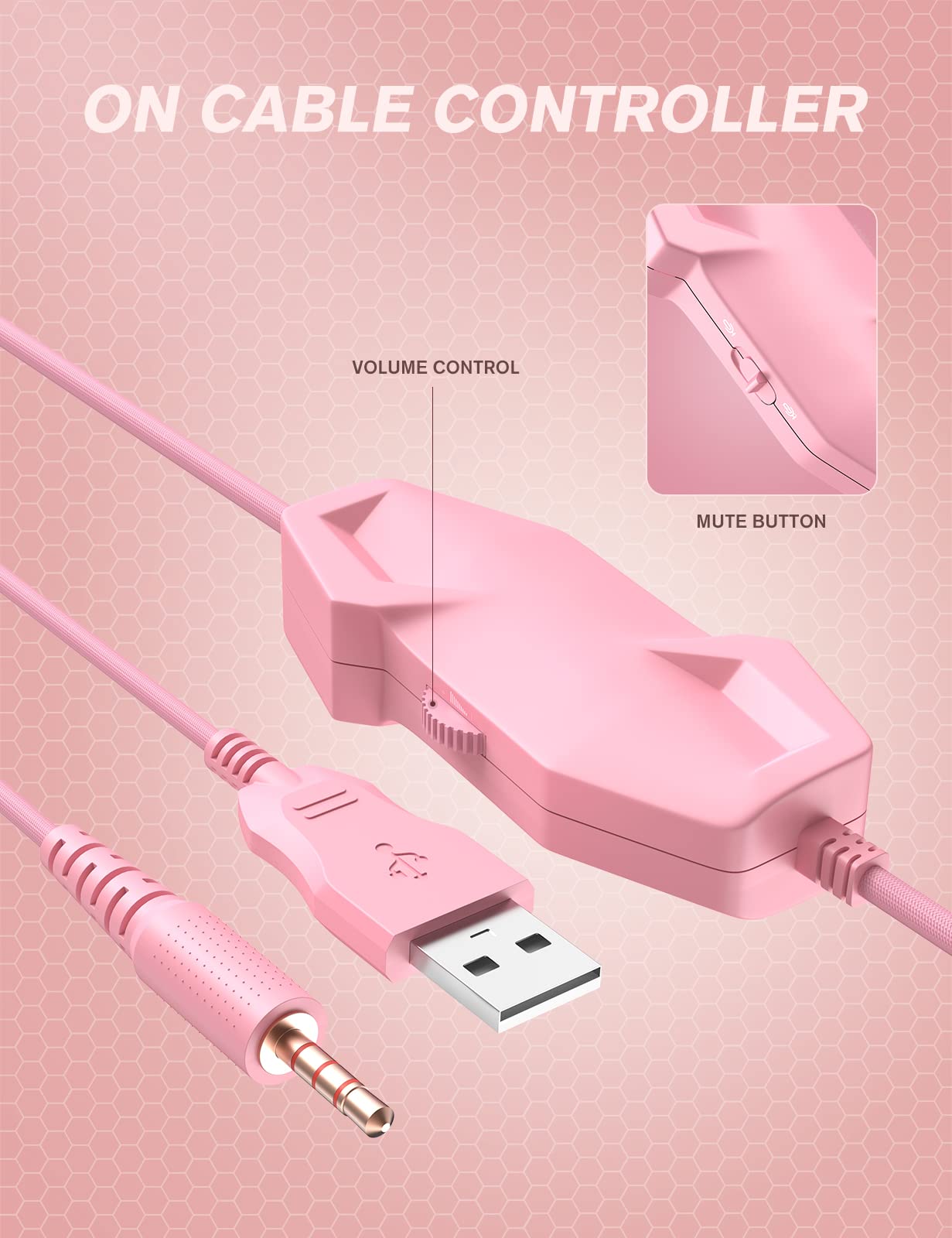 ZIUMIER Z20 Gaming Headset for PS4, PS5, Xbox One, PC, Wired Over-Ear Headphone with Noise Canceling Microphone, 7.1 Surround Sound,Comfortable Earmuffs, Pink