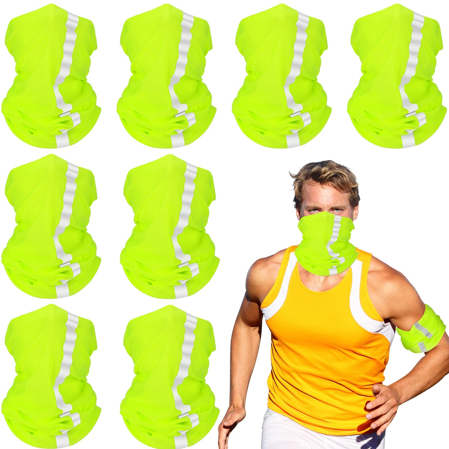 SATINIOR 8 Pieces Reflective Neck Gaiter for Men Cycling Balaclava Face Mask Cover Bandana Capuchas para el sol para Hombre Fluorescent Yellow