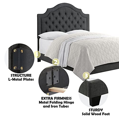 Rosevera Jardin Button Tufted Platform Bed Frame/Fabric Upholstered Bed Frame with Adjustable Headboard/Wood Slat Support, Full, Granite