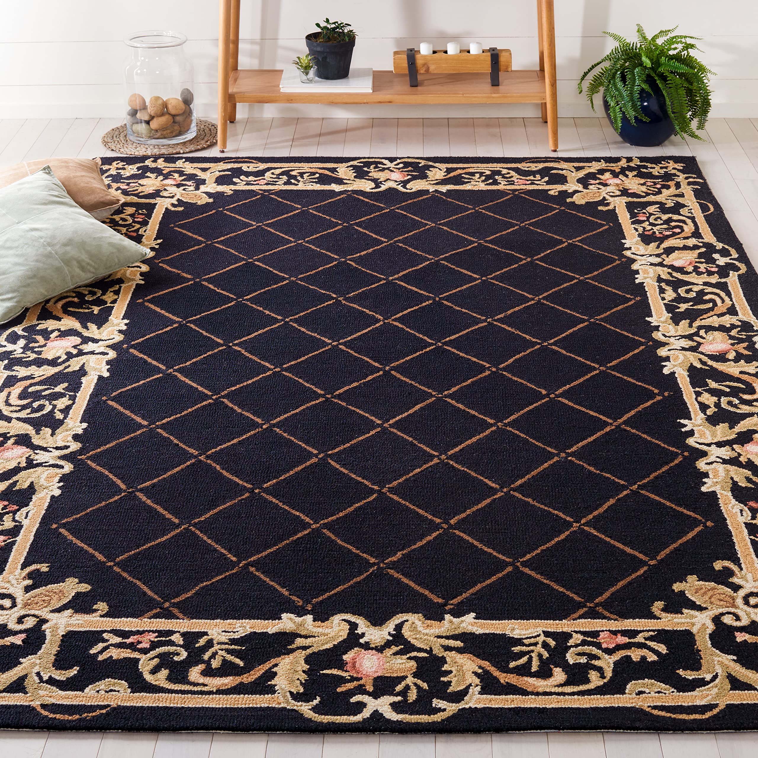 SAFAVIEH Chelsea Collection Area Rug - 6' x 9', Black, Hand-Hooked French Country Wool, Ideal for High Traffic Areas in Living Room, Bedroom (HK333B)