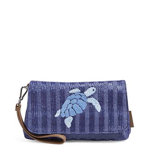 Vera Bradley Women's Straw Wristlet With RFID Protection, Regatta Turtle Blue, One Size
