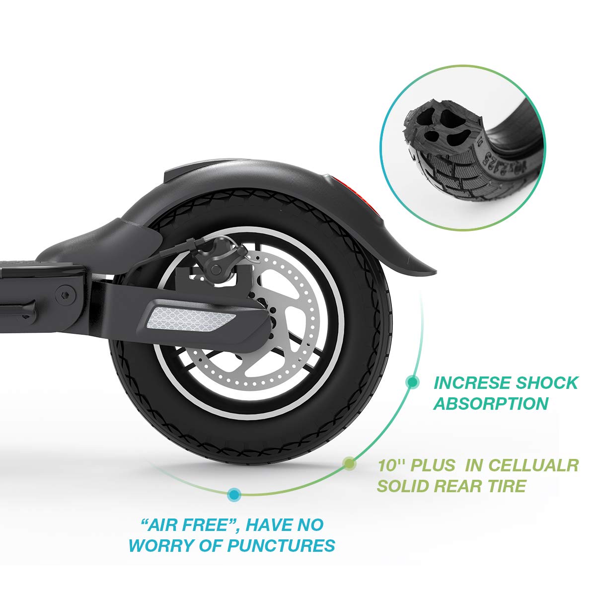TOMOLOO Electric Scooter L1-Plus, 10'' Plus Air-Free Solid Tires Electric Scooter for Adults, Foldable Commuter Electric Scooter with Shock Absorption Spring and APP Connected Safe Lock