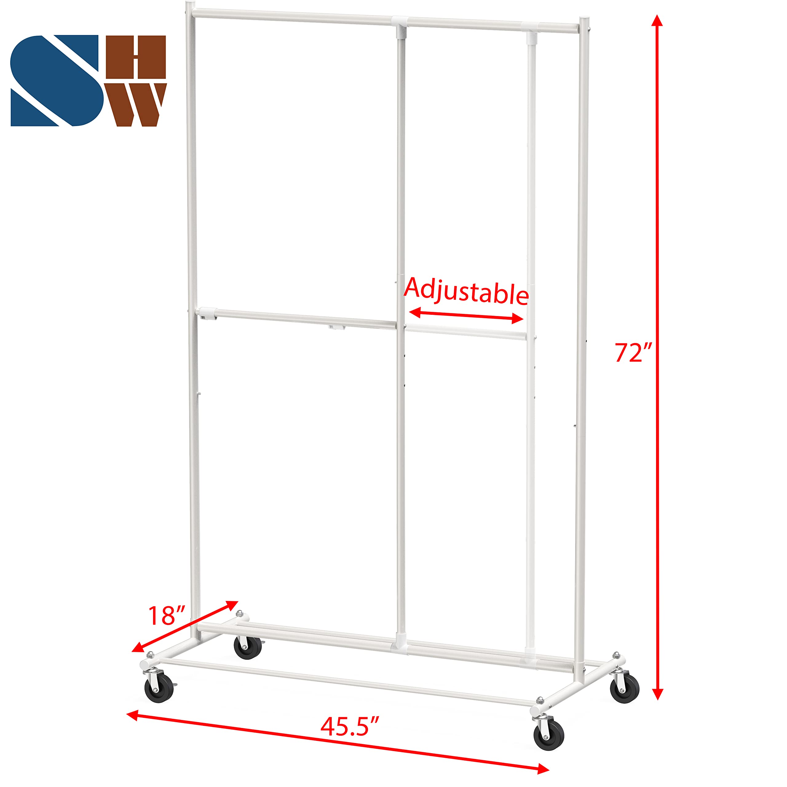 Simple Houseware Dual Bar Adjustable Garment Rack, White, 72-inch Height