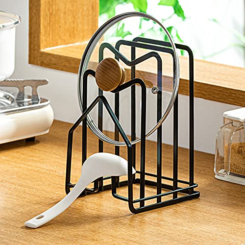 Topyond Cutting Board Rack, Chopping Board Storage Rack Multifunctional Pot Pan Lid Stand Holder,Iron Good Ventilation Kitchen Countertop Organizer(Black)