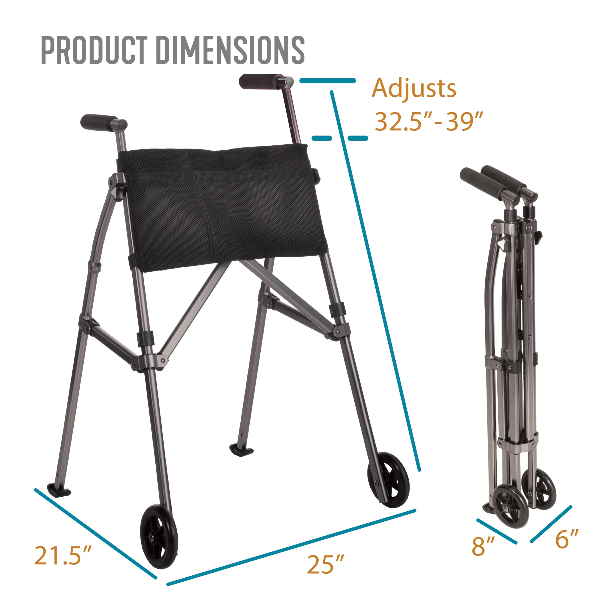 Stander EZ Fold-N-Go Walker Lite, Lightweight Folding Walker for Adults, Seniors, and Elderly, Collapsible Travel Walker with Rubber Feet and Pouch, Compact Standard Walker, Black Walnut
