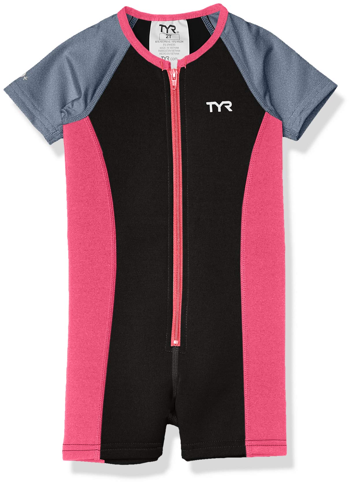 TYR Girl's Solid Thermal Suit, Black/Grey/Pink, 7/8