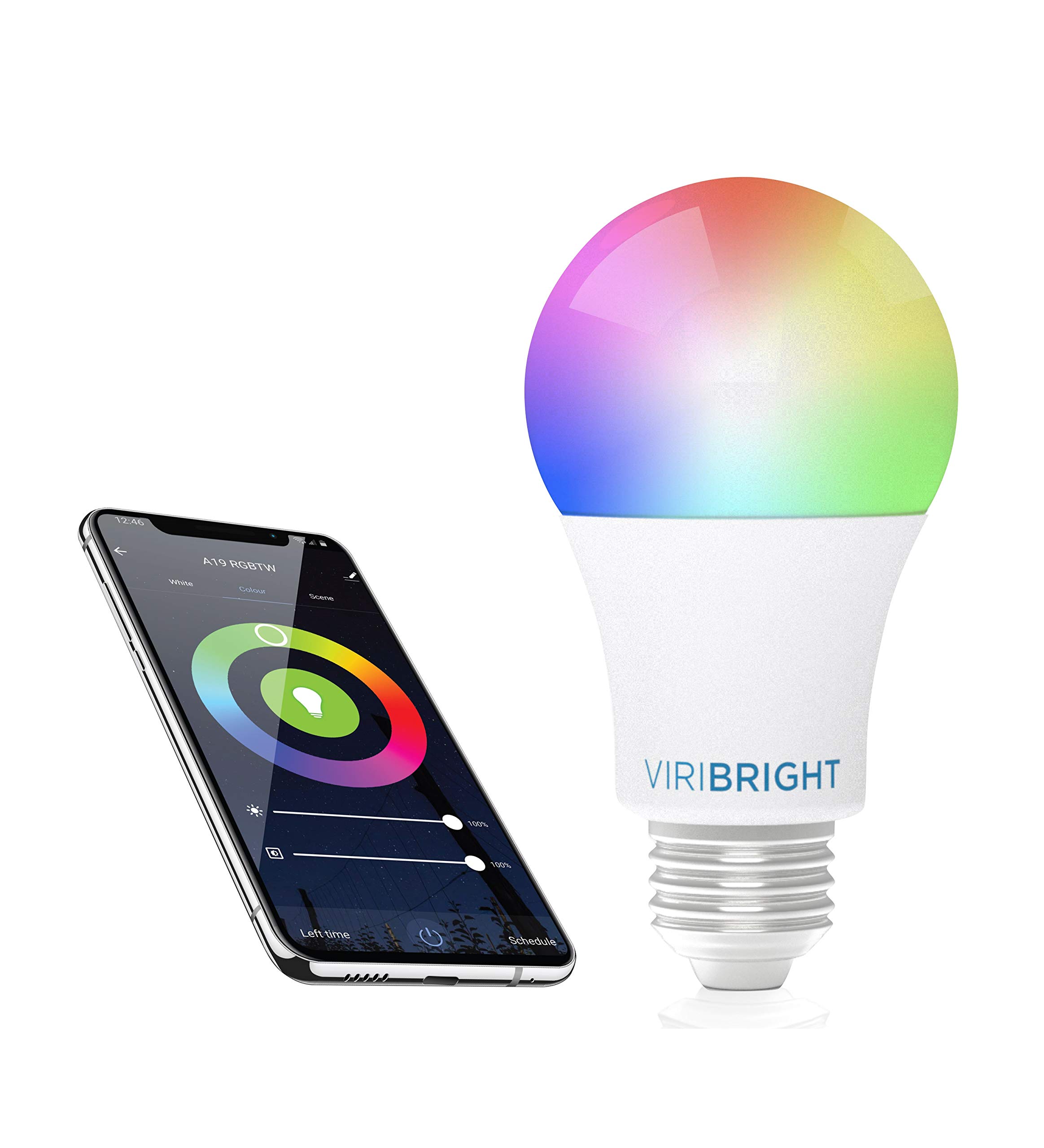 Viribright Smart LED Light Bulb, E26 RGBW WiFi Dimmable Multicolor LED Lights, 2700K to 5000K + RGBW, A19 60W Equivalent (9.5W Actual), No Hub Required, Easy Set up